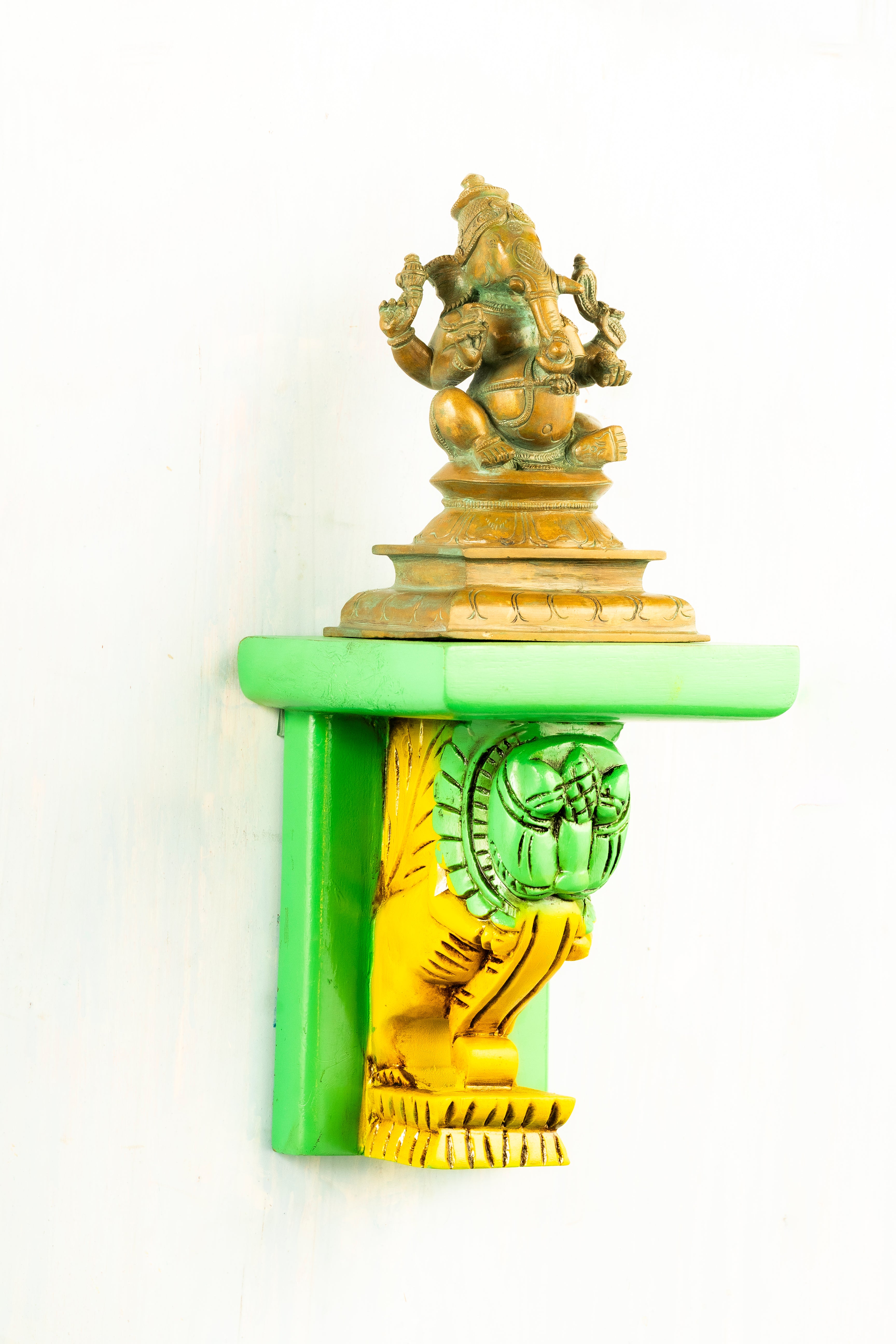 Antique Finished Sitting Ganesh 6" Placed on an Elegant Dragon Wall Ha ...