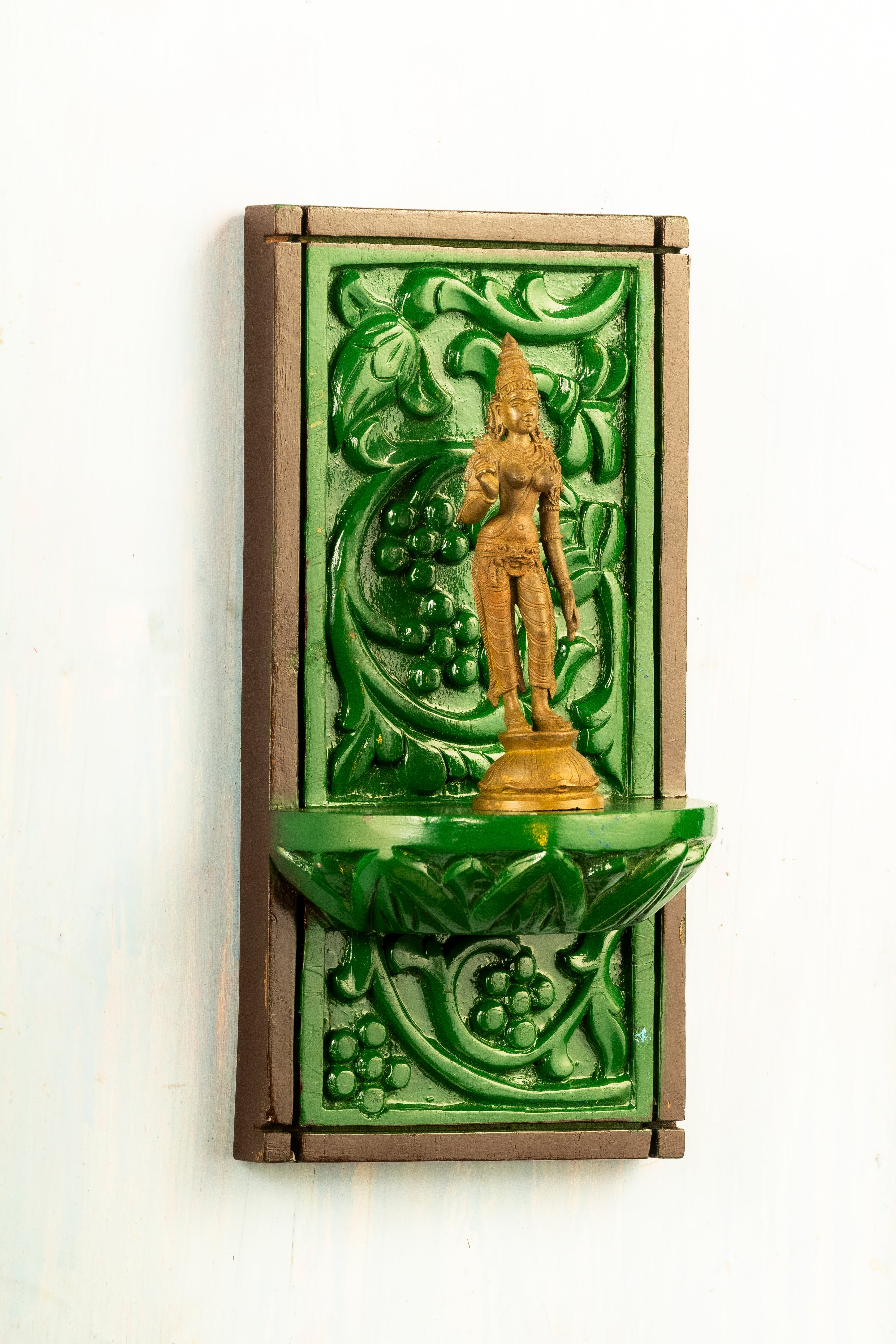 Antique finished Bronze Sivagami 6" placed on a hand crafted wooden wa ...